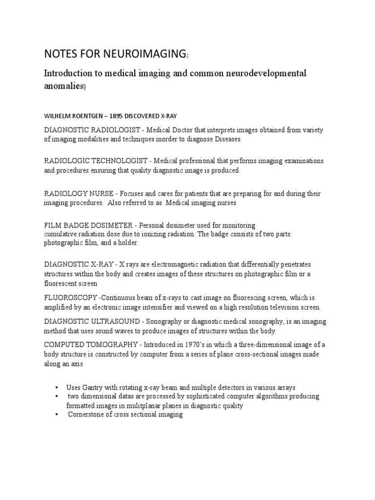 Notes For Neuroimaging: Introduction To Medical Imaging and Common ...