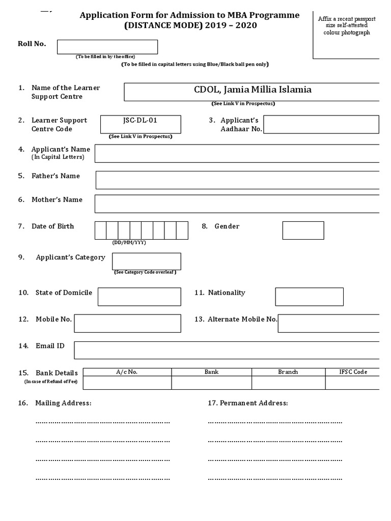 CDOL, Jamia Millia Islamia: Affix A Recent Passport Size Self-Attested ...