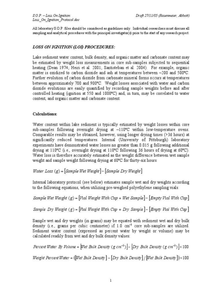 Procedures and Calculations for Estimating Sediment Water Content, Bulk ...