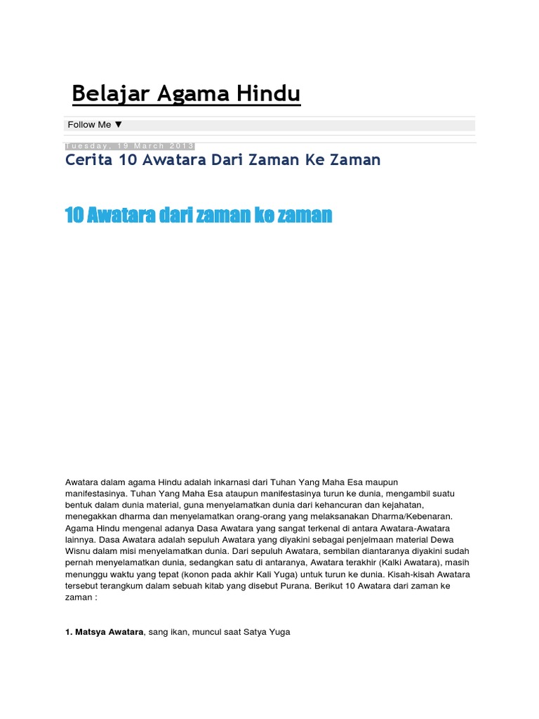 Awatara Dasa | PDF | Agama & Spiritualitas