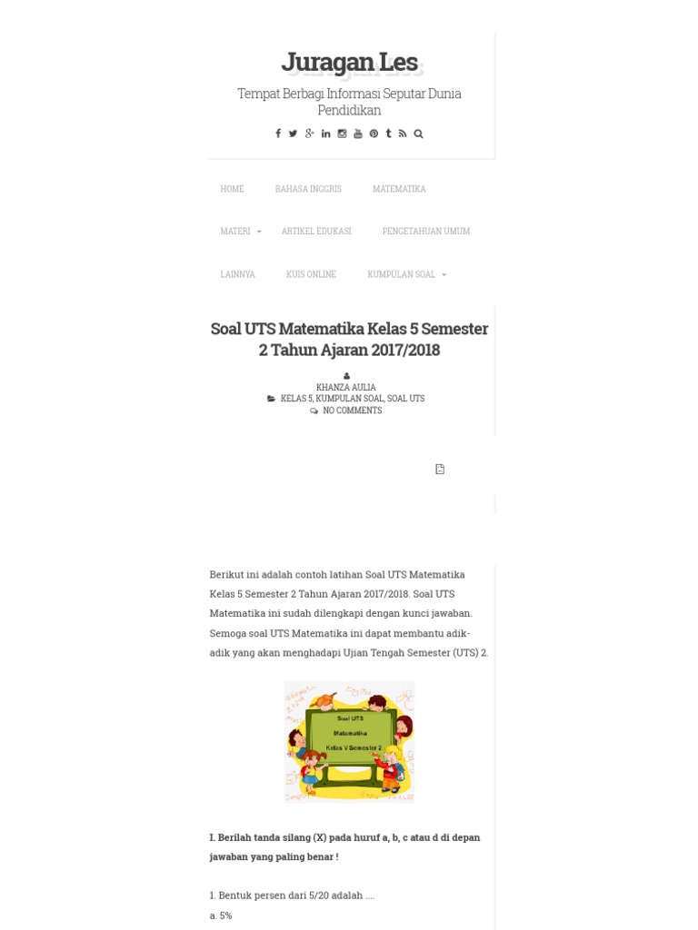 Soal UTS Matematika Kelas 5 Semester 2 | PDF | Griya & Taman