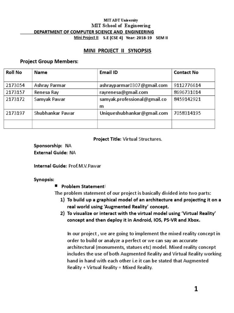 Project Synopsis MP II | PDF | Mixed Reality | Virtual Reality