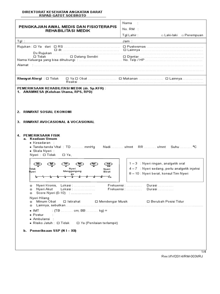 Formulir Rehabilitasi Medis RSPAD | PDF
