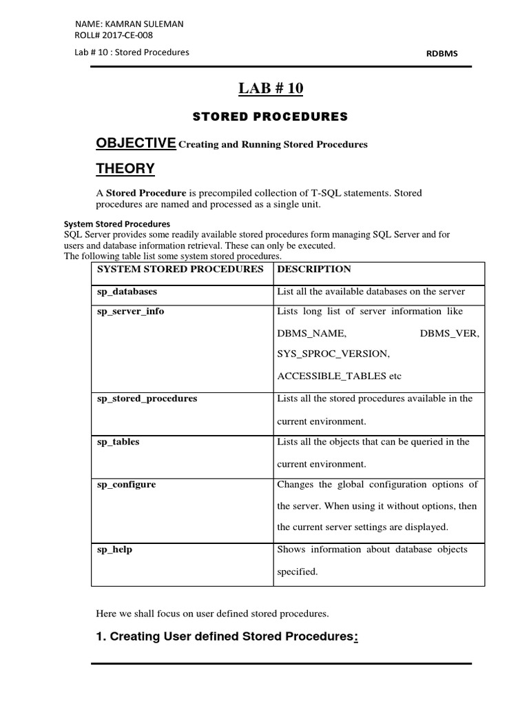 Objective Theory Stored Procedures Pdf Parameter Computer Programming Subroutine