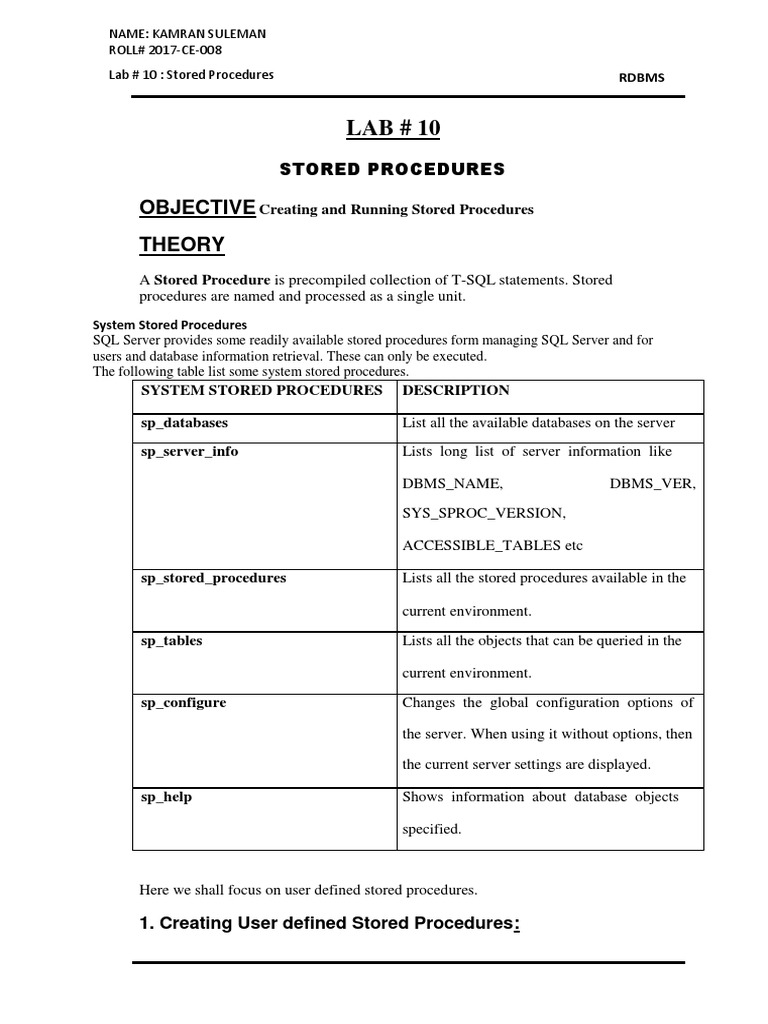 Objective Theory: Stored Procedures | PDF | Parameter (Computer Programming) | Subroutine