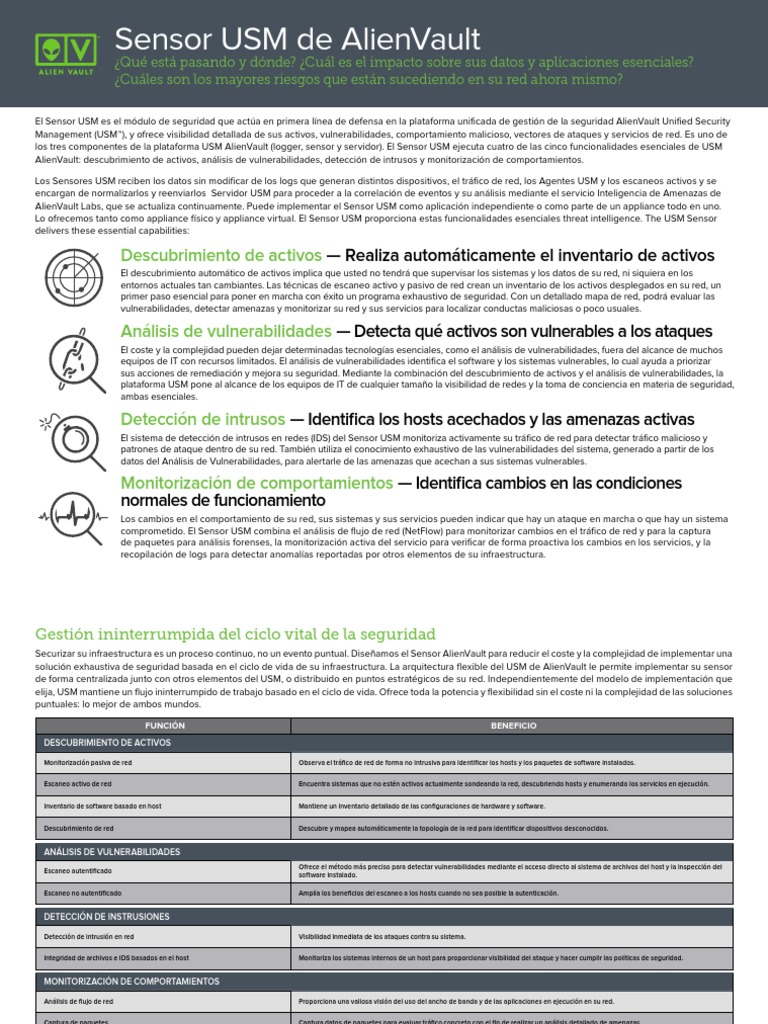 Sensor USM de AlienVault | PDF | Red de computadoras | Telecomunicaciones