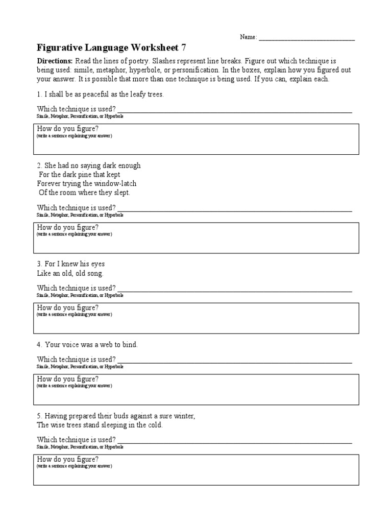 Figurative Language Worksheet 07 | PDF | Metaphor