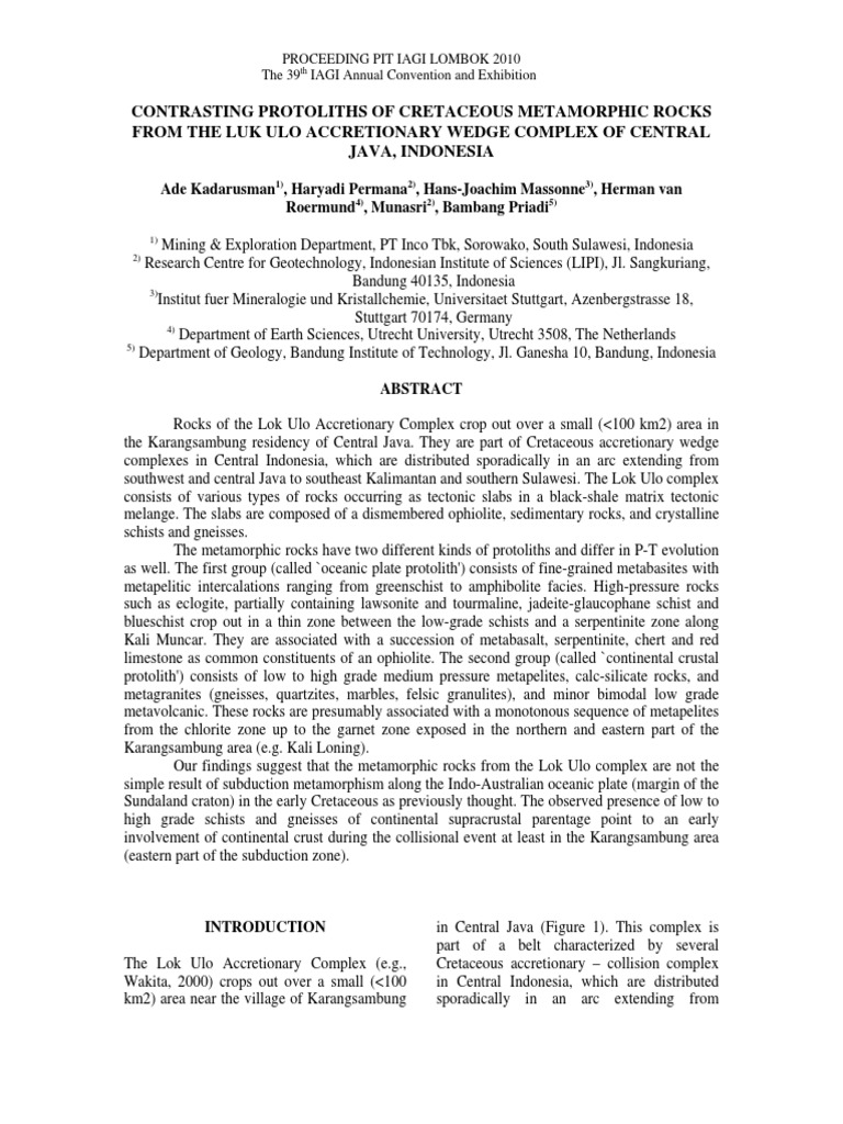 Contrasting Protoliths of Cretaceous Metamorphic Rocks From The Luk Ulo ...