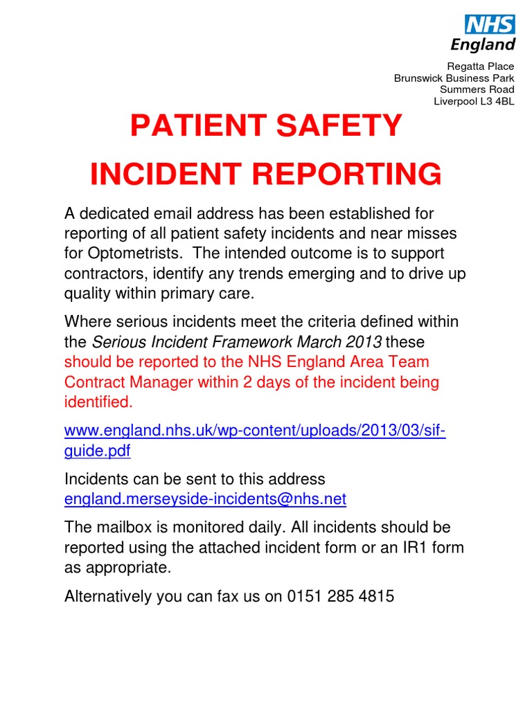 Patient Safety Incident Report | PDF | Patient Safety | Health Economics