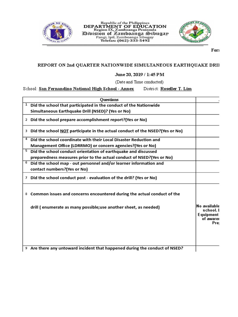Nsed Form Annex A | PDF | Emergency Management | Learning