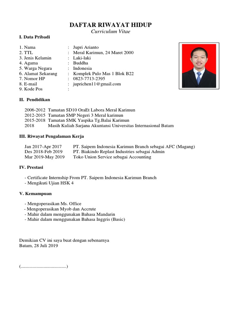 CV Jupri Arianto: Pendidikan & Pengalaman | PDF