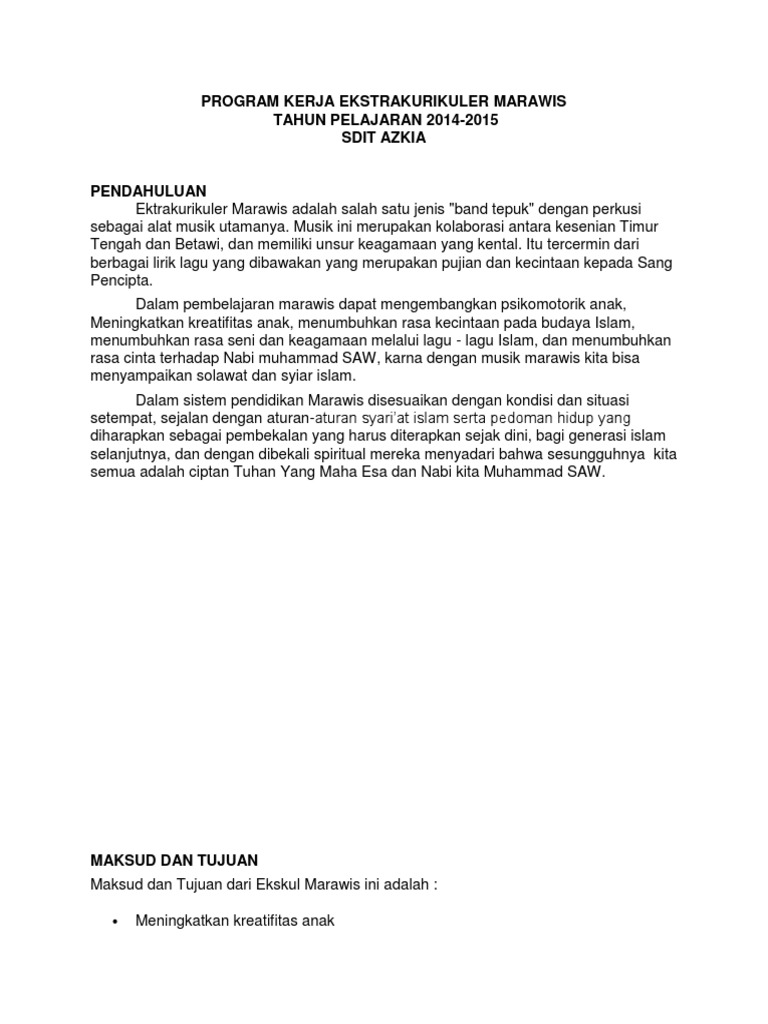 Program Kerja Ekstrakurikuler Marawis | PDF