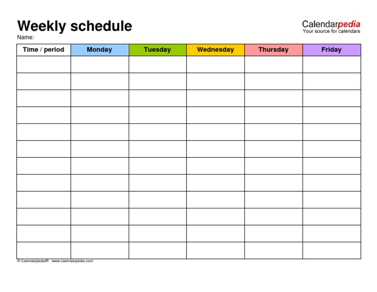 Weekly Schedule Monday To Friday in Color | PDF
