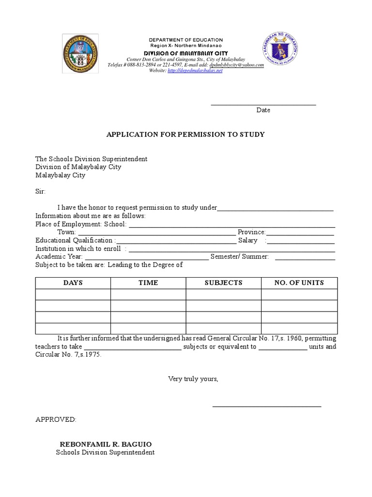 Application for Study Permission Form | PDF | Career & Growth