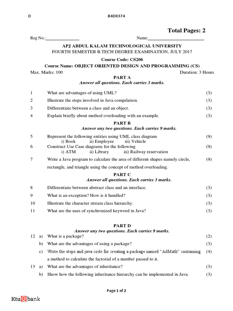 3 Object Oriented Programming and Design CS S4 B.tech KTU 2017 | PDF ...