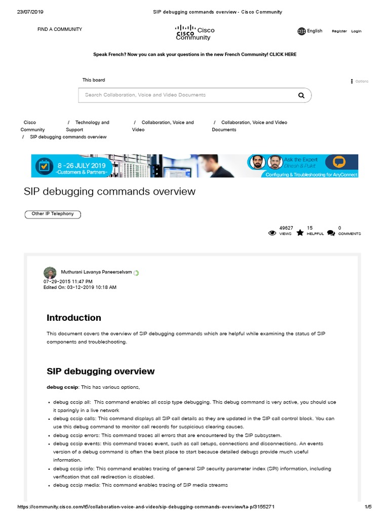 SIP Debugging Commands Overview - Cisco Community | PDF | Session Initiation Protocol | Voice ...