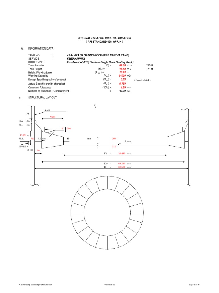 Internal Floating Roof Calculation for Feed Naptha Tank | PDF ...