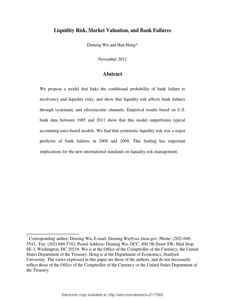 Liquidity Risk Market Valuation and Bank Failures | PDF | Market ...