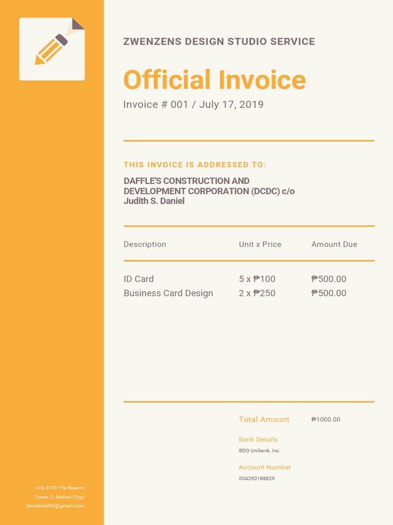 Official Invoice Sample | PDF | Banking | Financial Services