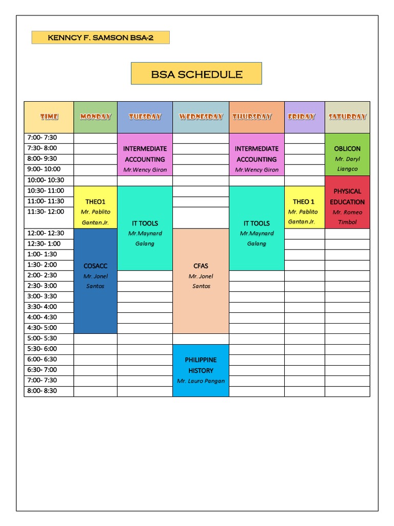 Bsa Schedule: MR - Wency Giron MR - Wency Giron Mr. Daryl Liangco | PDF