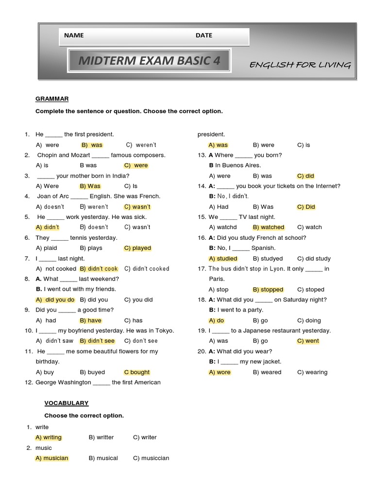 Grammar and Vocabulary Midterm Exam | PDF | Language Arts & Discipline