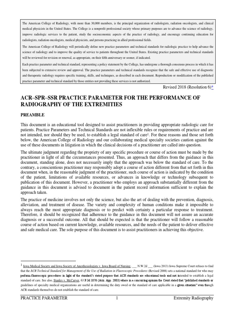 Acr-Spr-Ssr Practice Parameter For The Performance of Radiography of ...