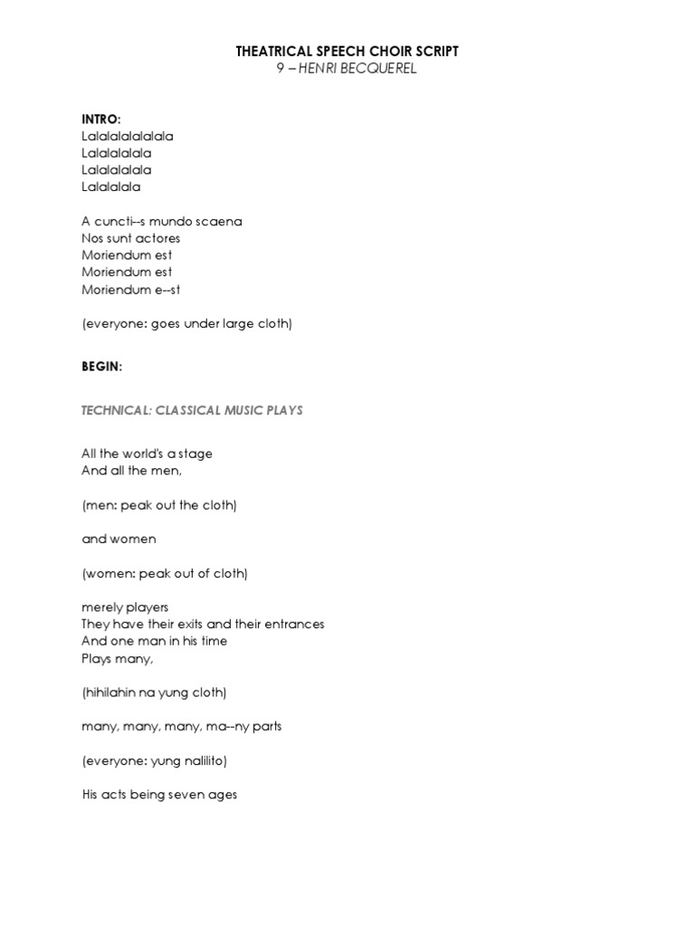 Theatrical Speech Choir Script: Intro | PDF