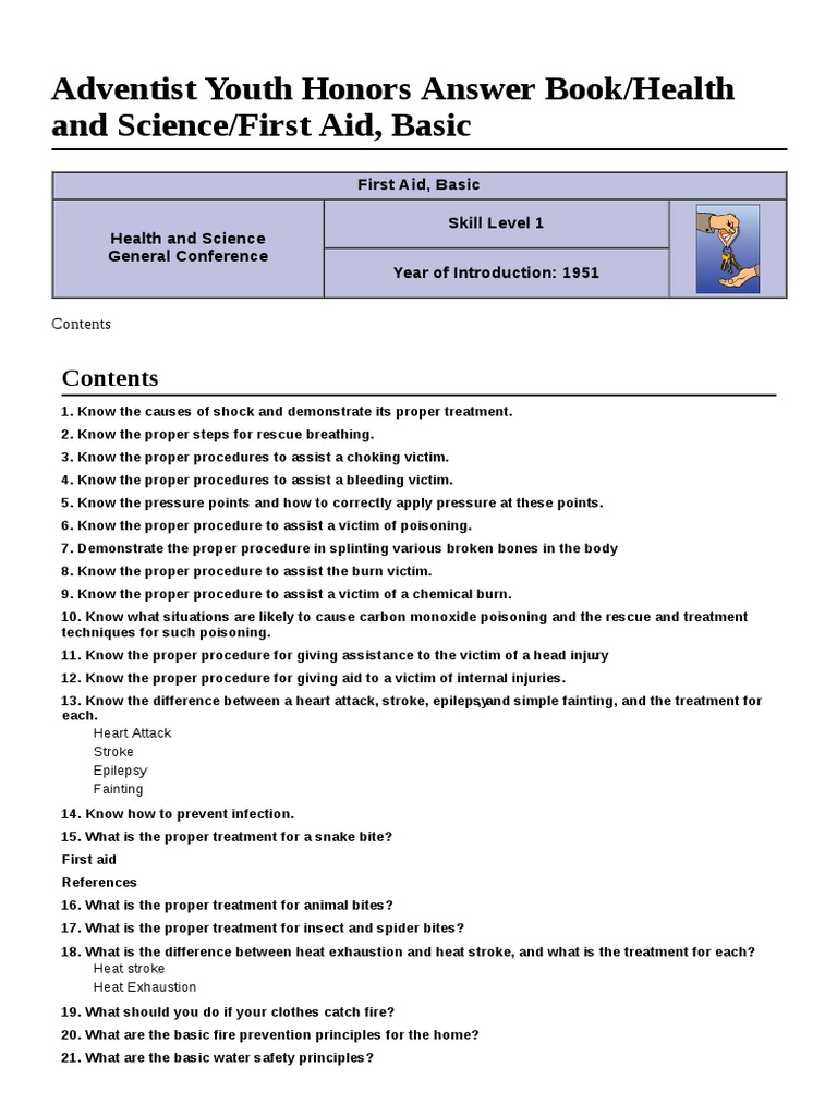 Adventist Youth Honors Answer Book/Health and Science/First Aid, Basic ...
