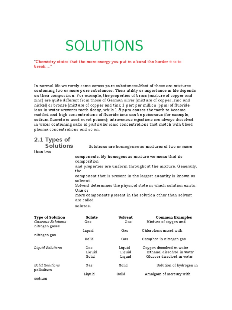 Types and Examples of Solutions | PDF