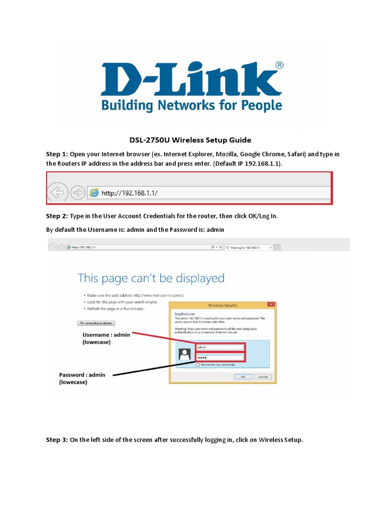 DSL-2750U Wireless Setup Guide: Step 1 | PDF