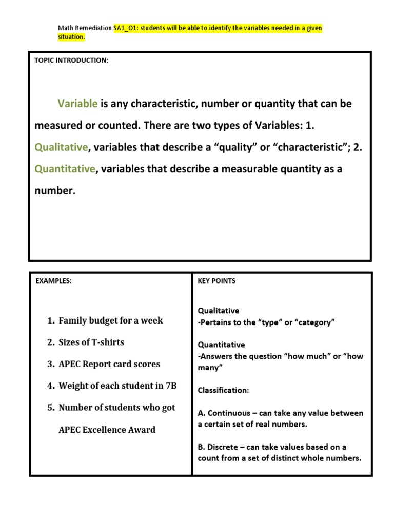Variable: Topic Introduction | PDF