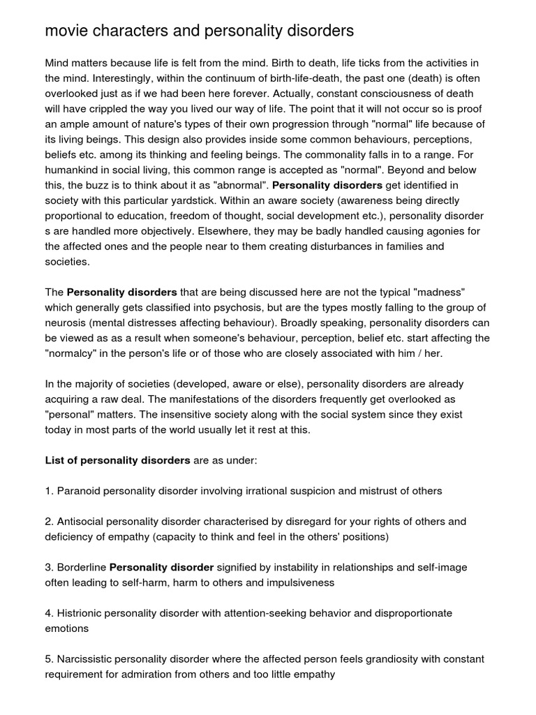 Movie Characters and Personality Disorders | PDF | Personality Disorder ...