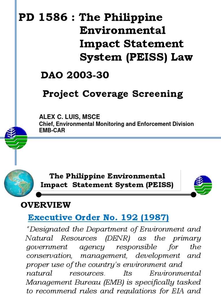 PD 1586: The Philippine Environmental Impact Statement System (PEISS ...