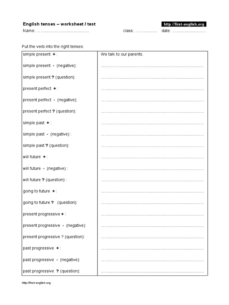 English Tenses Test 1 | PDF | Grammatical Tense | Language Mechanics