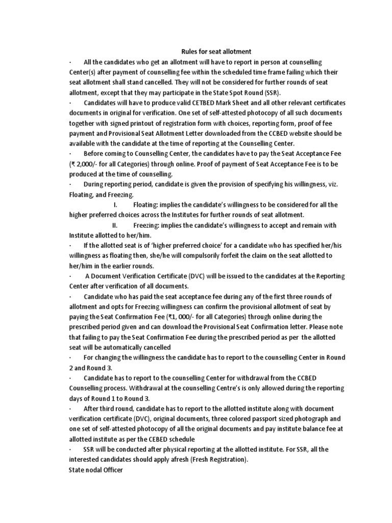 Rules For Seat Allotment | PDF | Government | Government Information