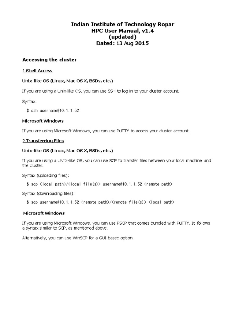 HPC User Manual-Updated | PDF | Operating System | Secure Shell