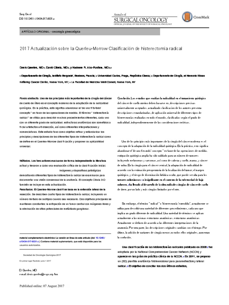 2017 Update on the QuerleuÃ”Ã‡Ã´Morrow Classification of Radical ...