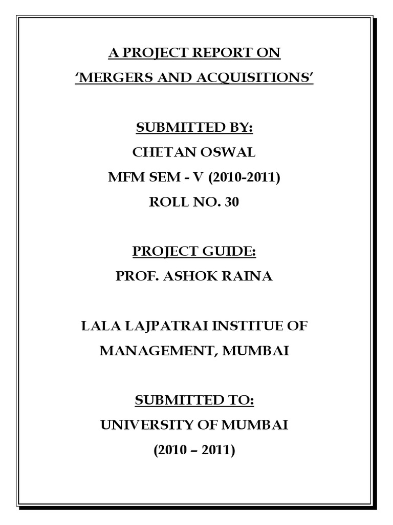 Mergers and Acquisitions Full & Final | PDF | Takeover | Mergers And Acquisitions