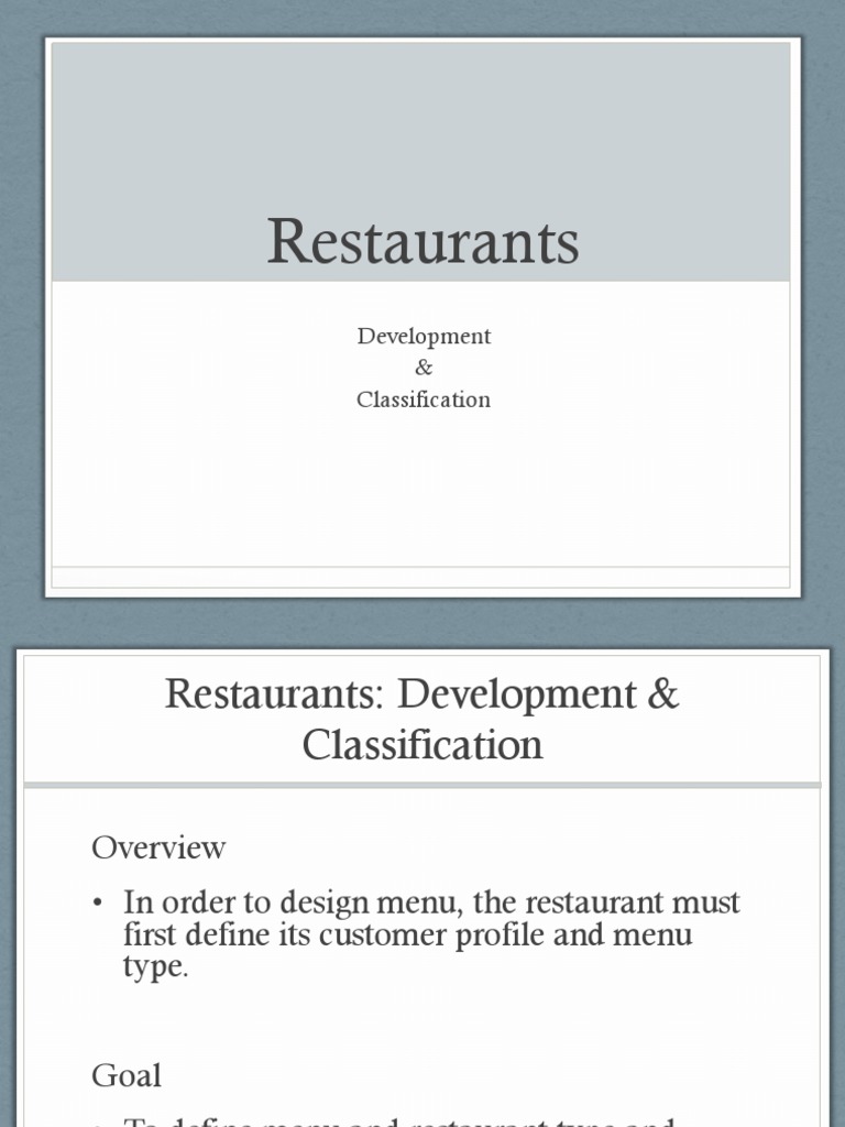 Restaurant Development & Classification | PDF | Menu | Foodservice