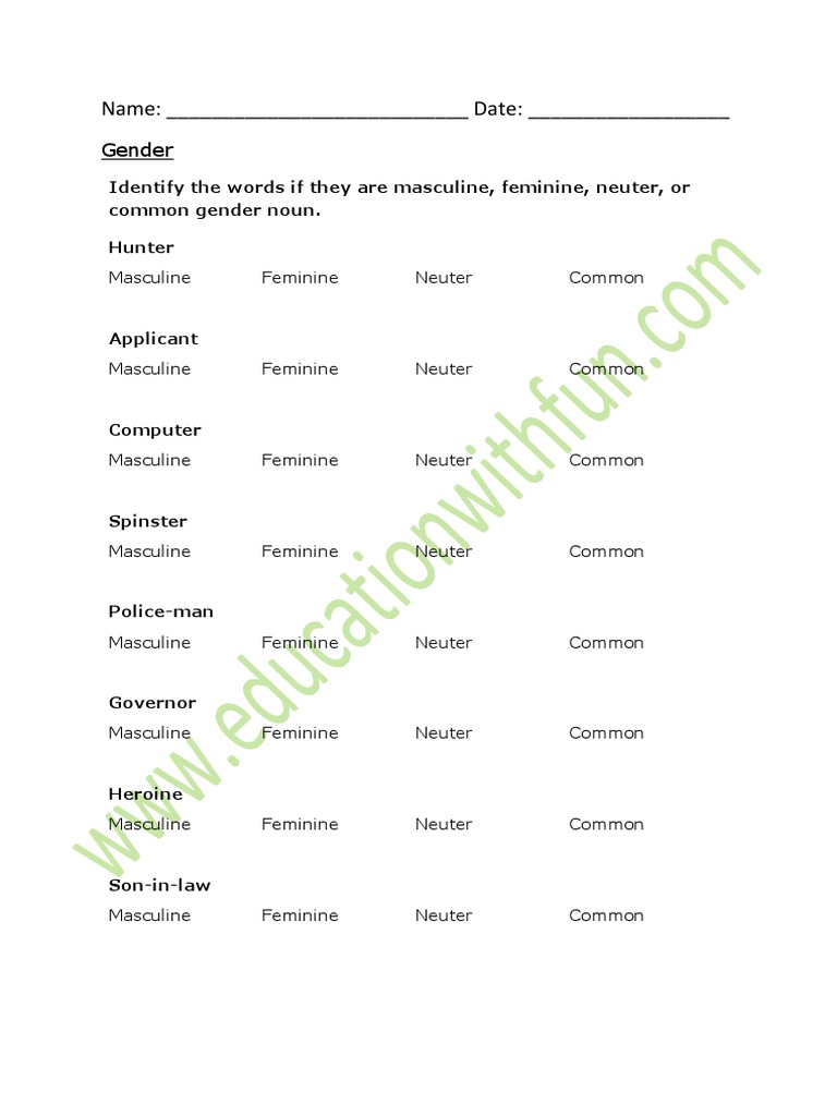 Gender Worksheet 4 PDF | PDF