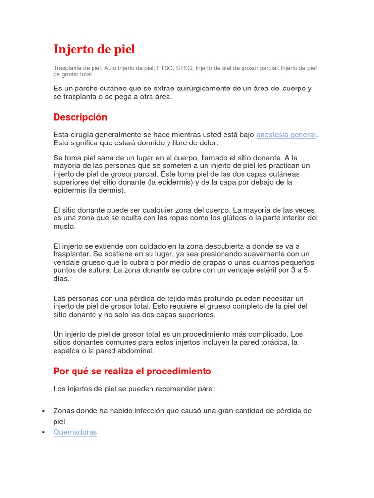 Cuidados y Procedimiento de Injerto de Piel | PDF | Piel | Cirugía