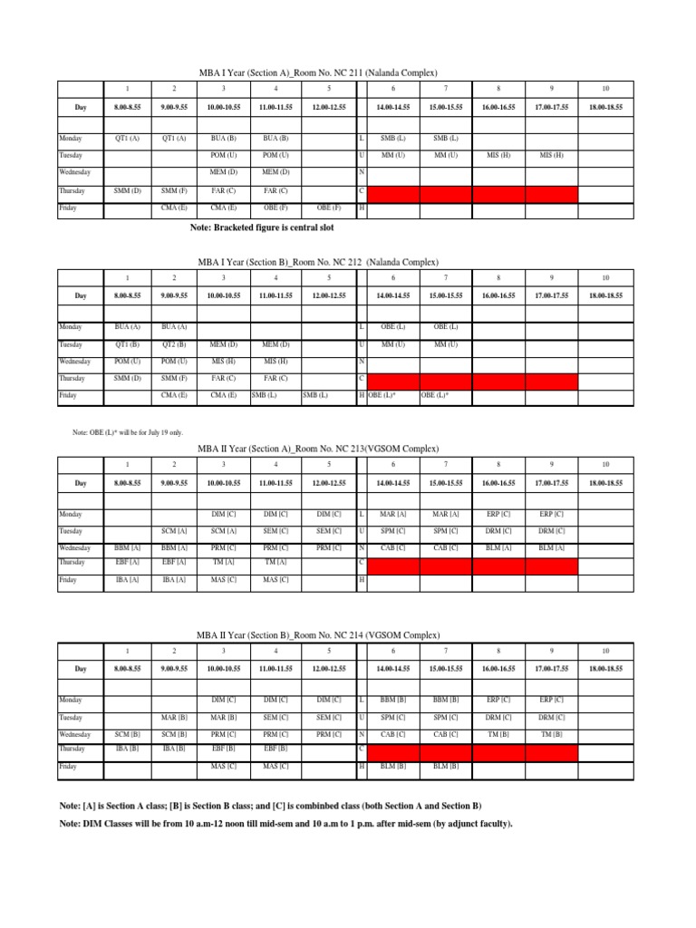 Sem 1 - Time Table | PDF | Business | Economies
