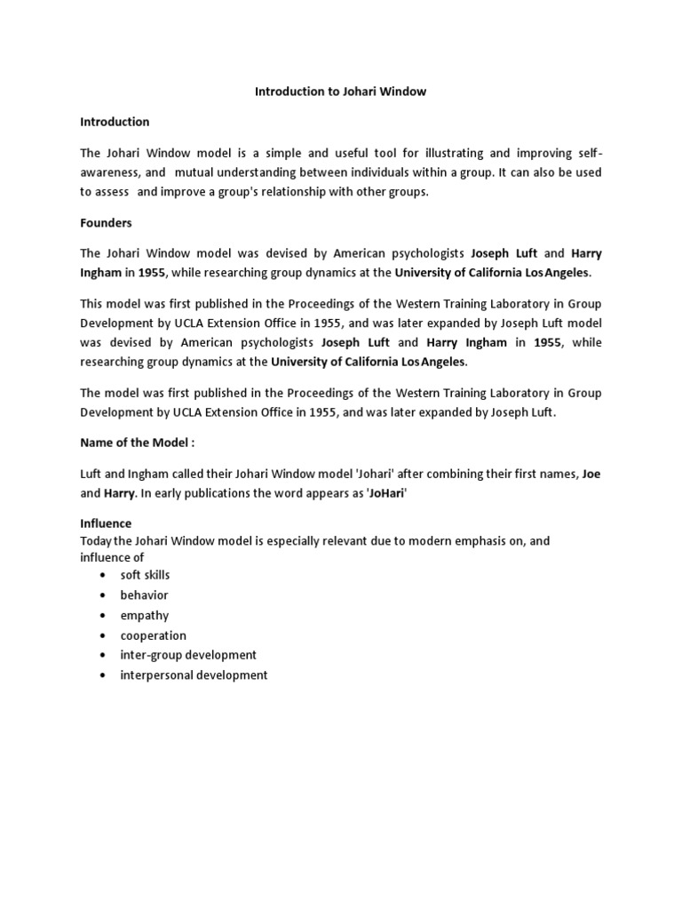 Understanding the Johari Window Model | PDF | Interpersonal ...