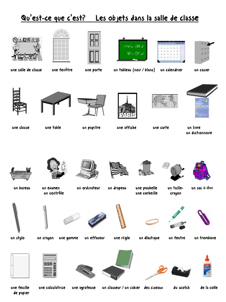 Objets de la salle de classe en français | PDF | Travail de bureau ...