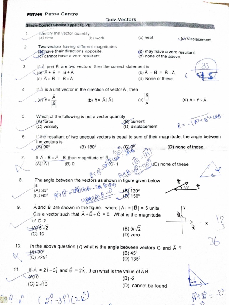 Vector Quiz PDF | PDF | Euclidean Vector | Classical Mechanics