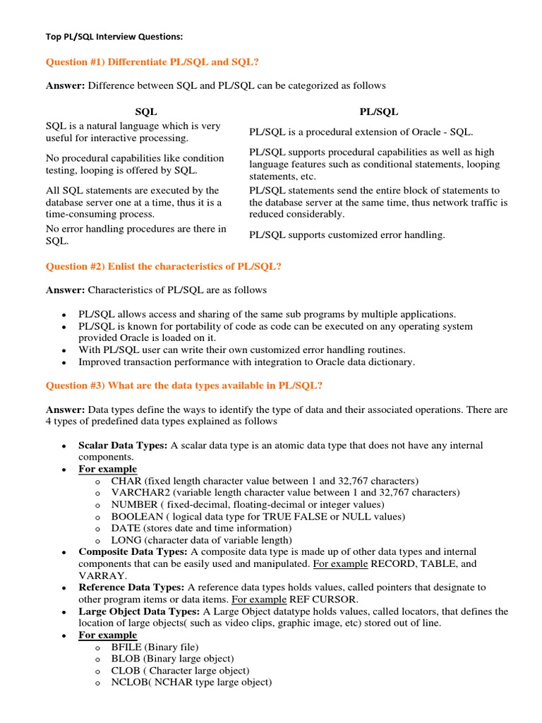 Top Interview Questions | PDF | Pl/Sql | Parameter (Computer Programming)