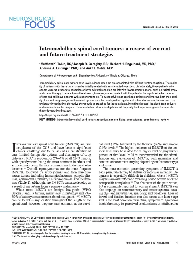 (10920684 - Neurosurgical Focus) Intramedullary Spinal Cord Tumors - A ...