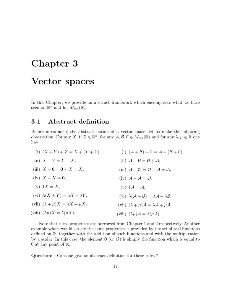 Vector Spaces: 3.1 Abstract Definition | PDF | Basis (Linear Algebra) | Linear Subspace
