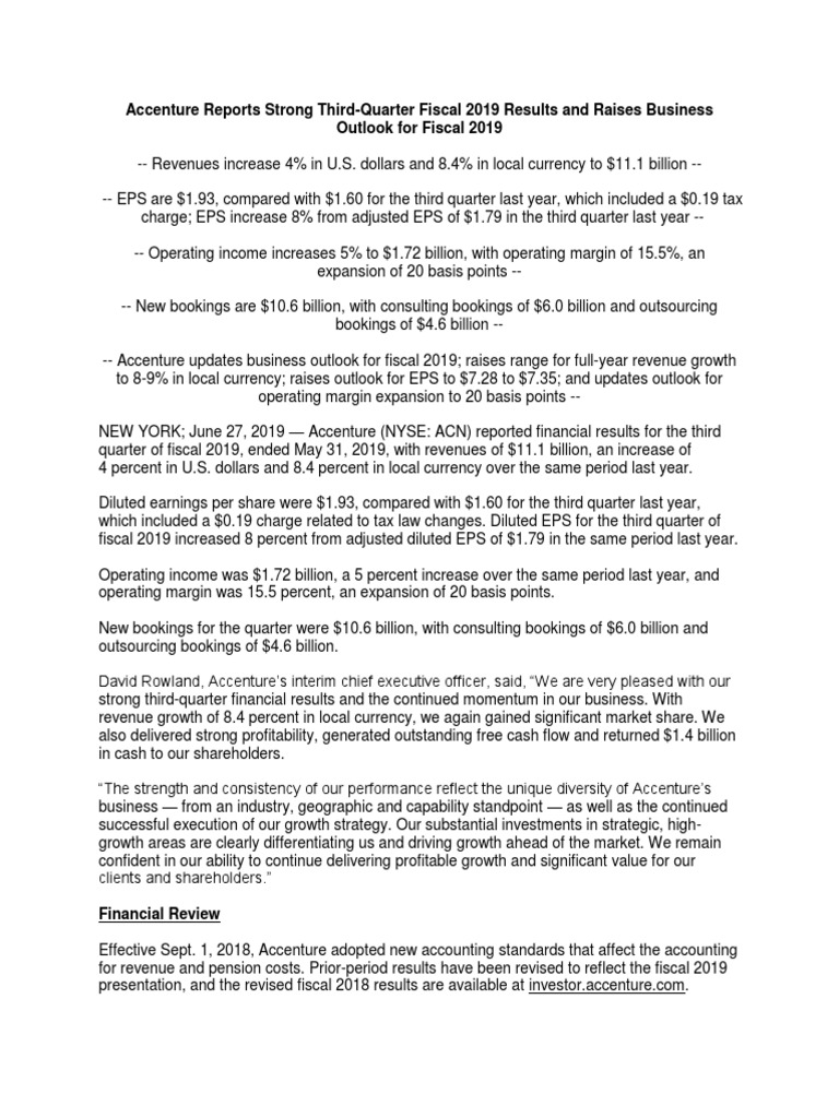 Accenture Reports Strong Third Quarter Fiscal 2019 Results and Raises ...