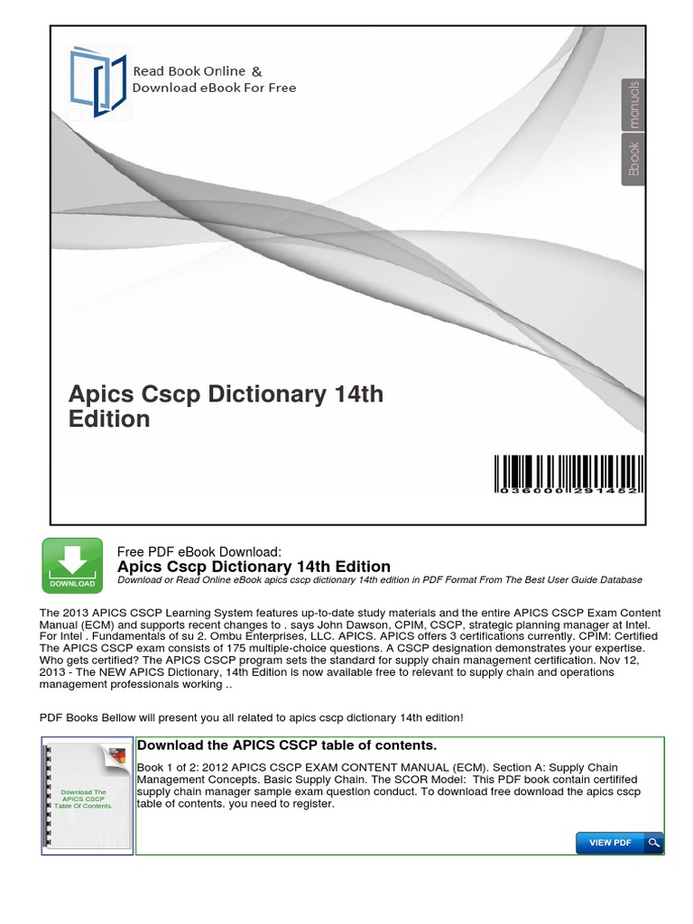 Apics CSCP Dictionary 14th Edition | PDF | Test (Assessment) | Dictionary